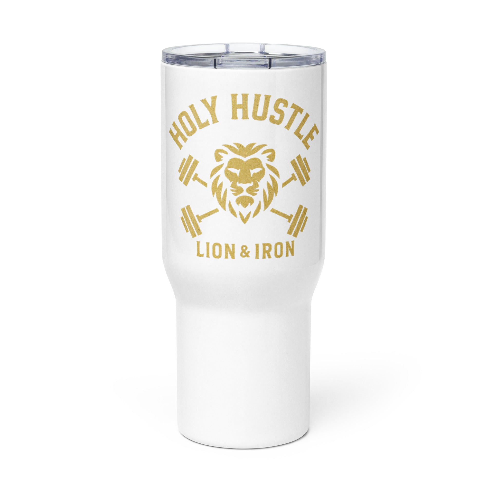 Holy Hustle™ Travel Mug With Handle – Lion and Iron